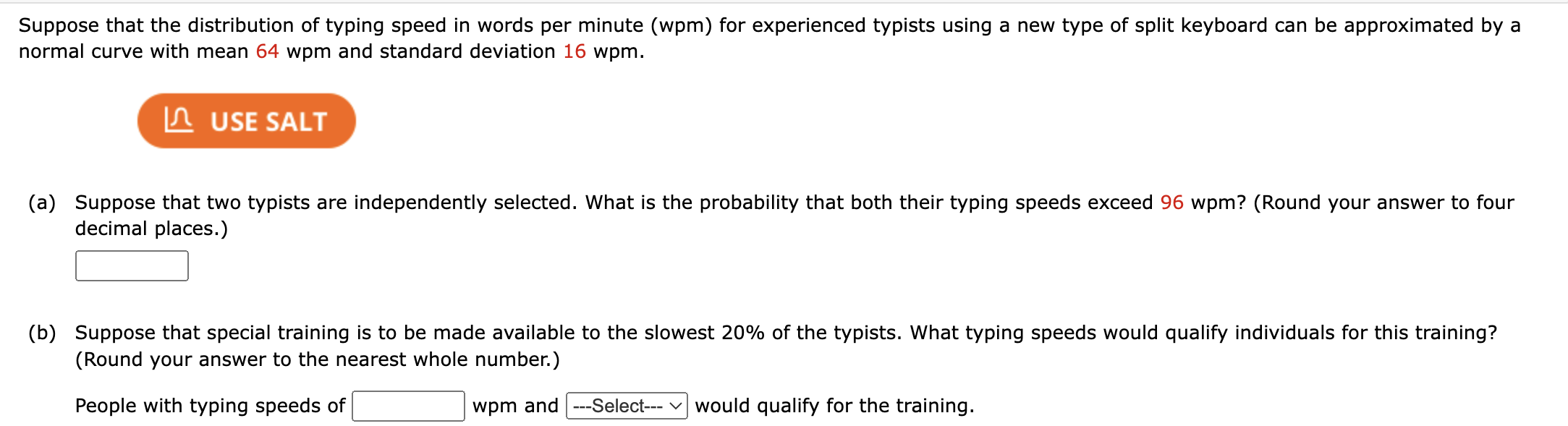 Solved Suppose that the distribution of typing speed in | Chegg.com
