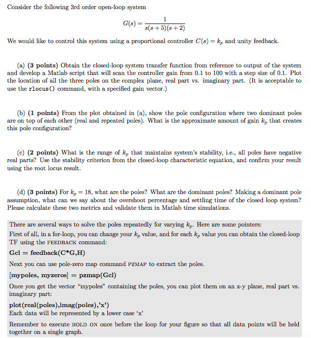 Consider the following 3rd order open-loop system | Chegg.com