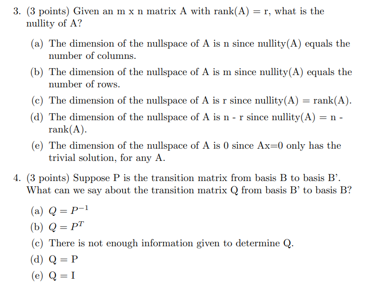 Solved 3 3 Points Given An Mxn Matrix A With Rankar 