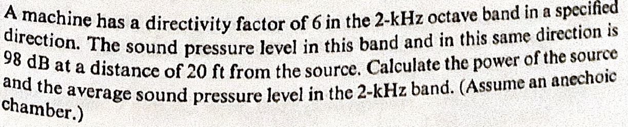 Solved A machine has a directivity factor of 6 in the 2-kHz | Chegg.com