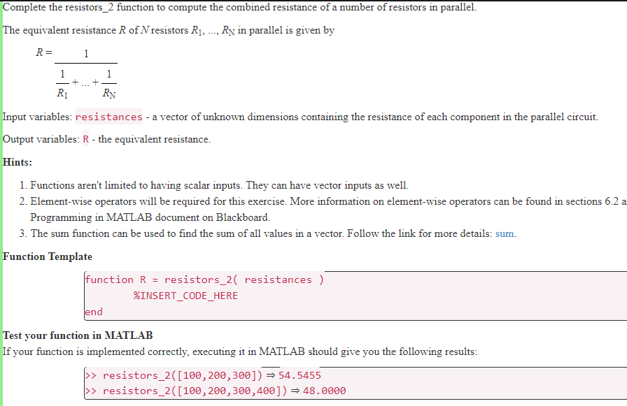 Solved Complete the resistors_2 function to compute the | Chegg.com