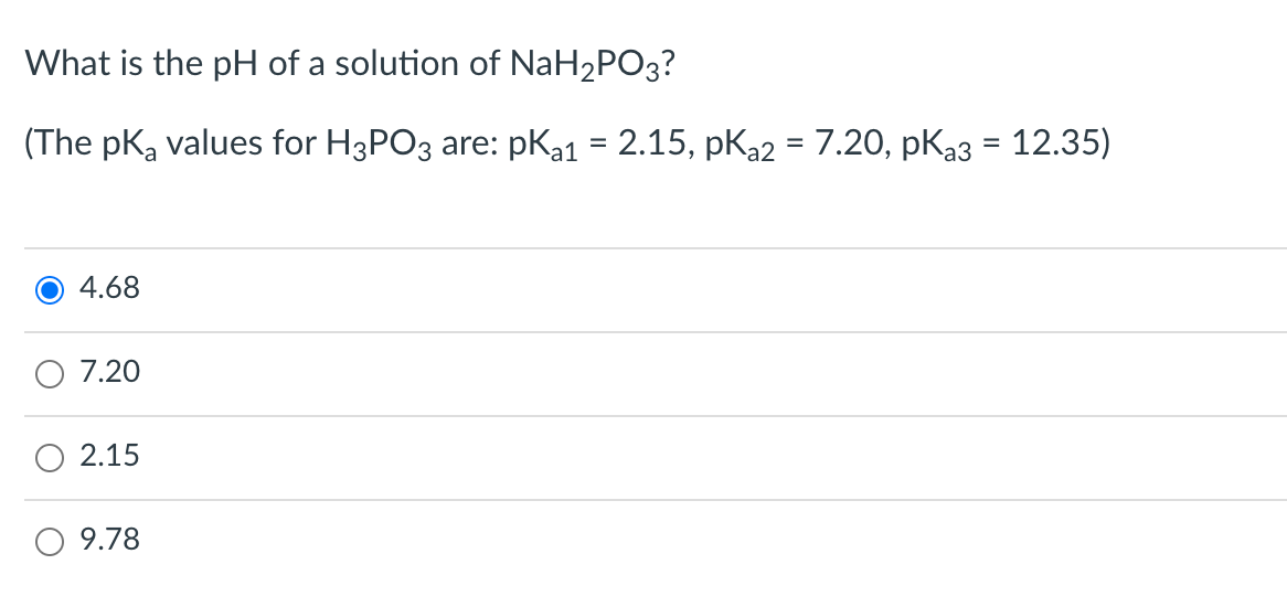 Solved What is the pH of a solution of NaH2PO3? (The pKa | Chegg.com