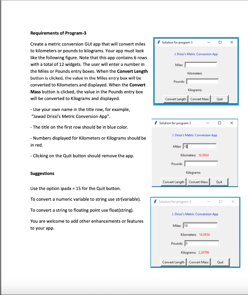 Solved Objective MO5. Students will create GUI applications | Chegg.com