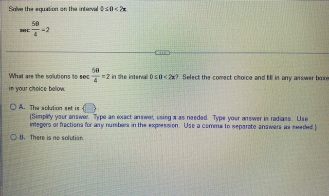 Solved Solve the equation on the interval | Chegg.com