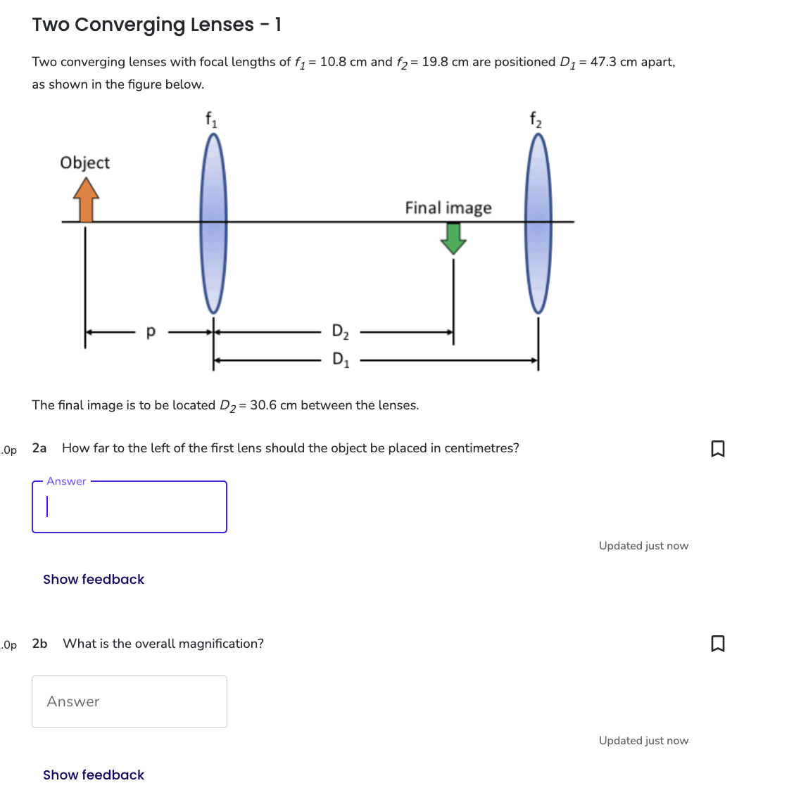 Two Converging Lenses - 1Two converging lenses with | Chegg.com