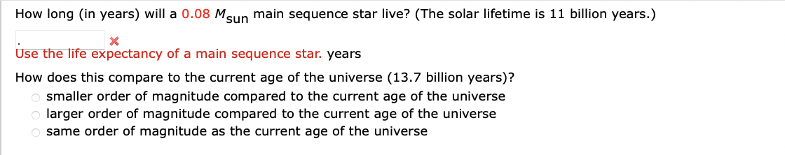 Solved How long (in years) will a 0.08Msun main sequence | Chegg.com