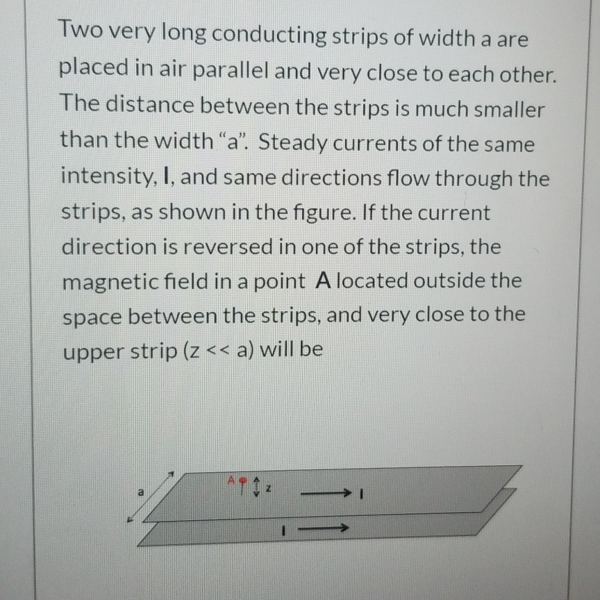 Solved Two very long conducting strips of width a are placed | Chegg.com