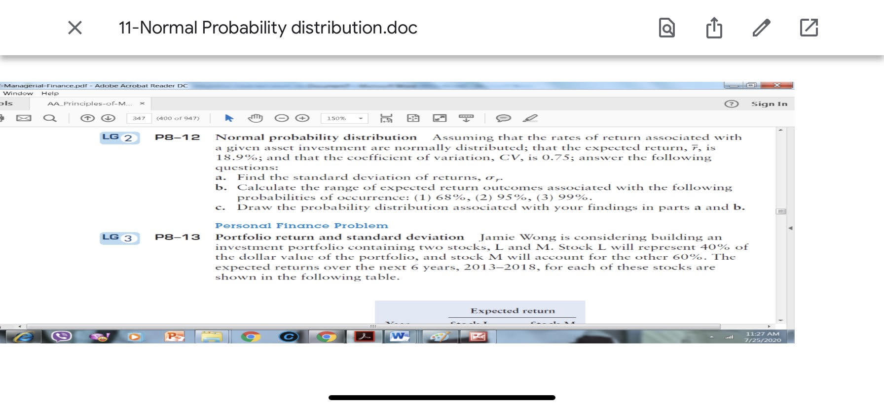 Solved 11-Normal Probability distribution.doc -par - Adobe | Chegg.com