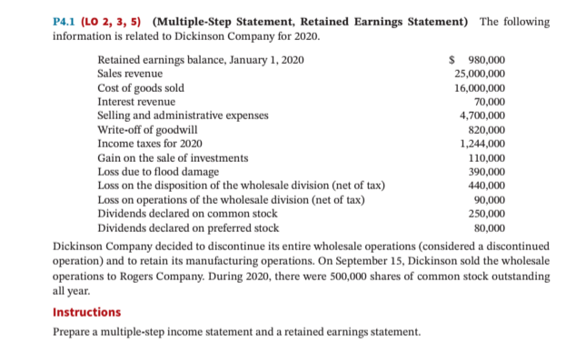 Solved P4.1 (LO 2, 3, 5) (Multiple-Step Statement, Retained | Chegg.com