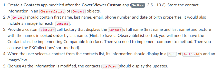Solved 1. Create a Contacts app modeled after the Cover | Chegg.com
