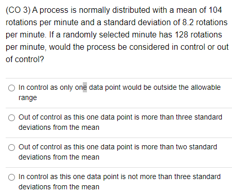 Solved (CO 3) A process is normally distributed with a mean | Chegg.com