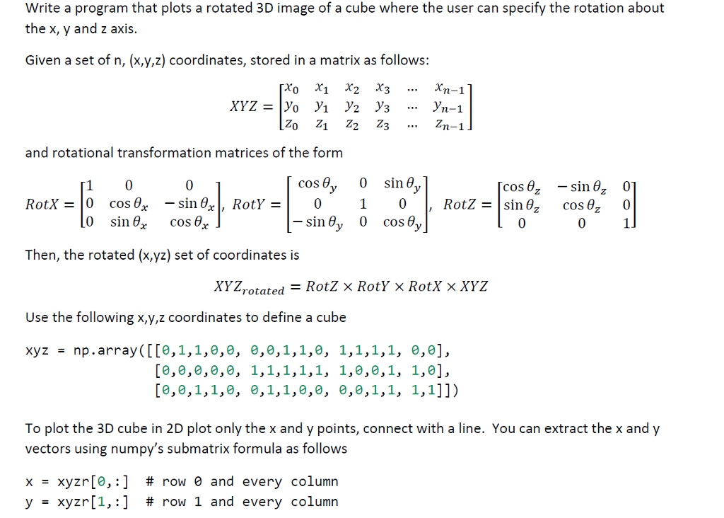 Write a program that plots a rotated 3D image of a | Chegg.com