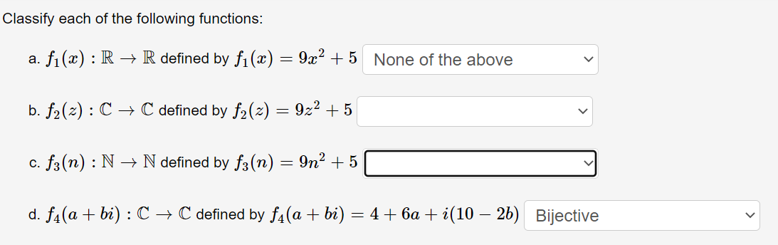 Solved Classify each of the following functions as | Chegg.com