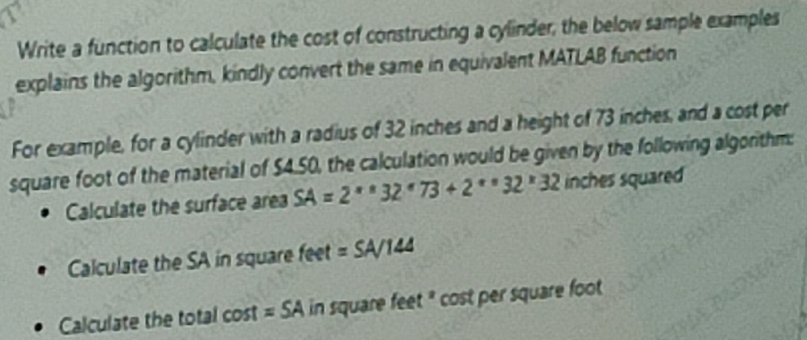 Solved Write a function to calculate the cost of | Chegg.com