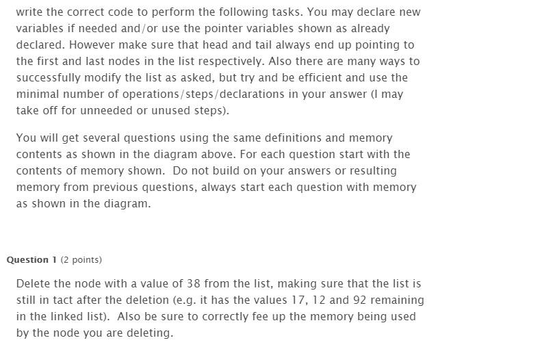 Solved Linked List Manipulations Here Is The Definition Of A 
