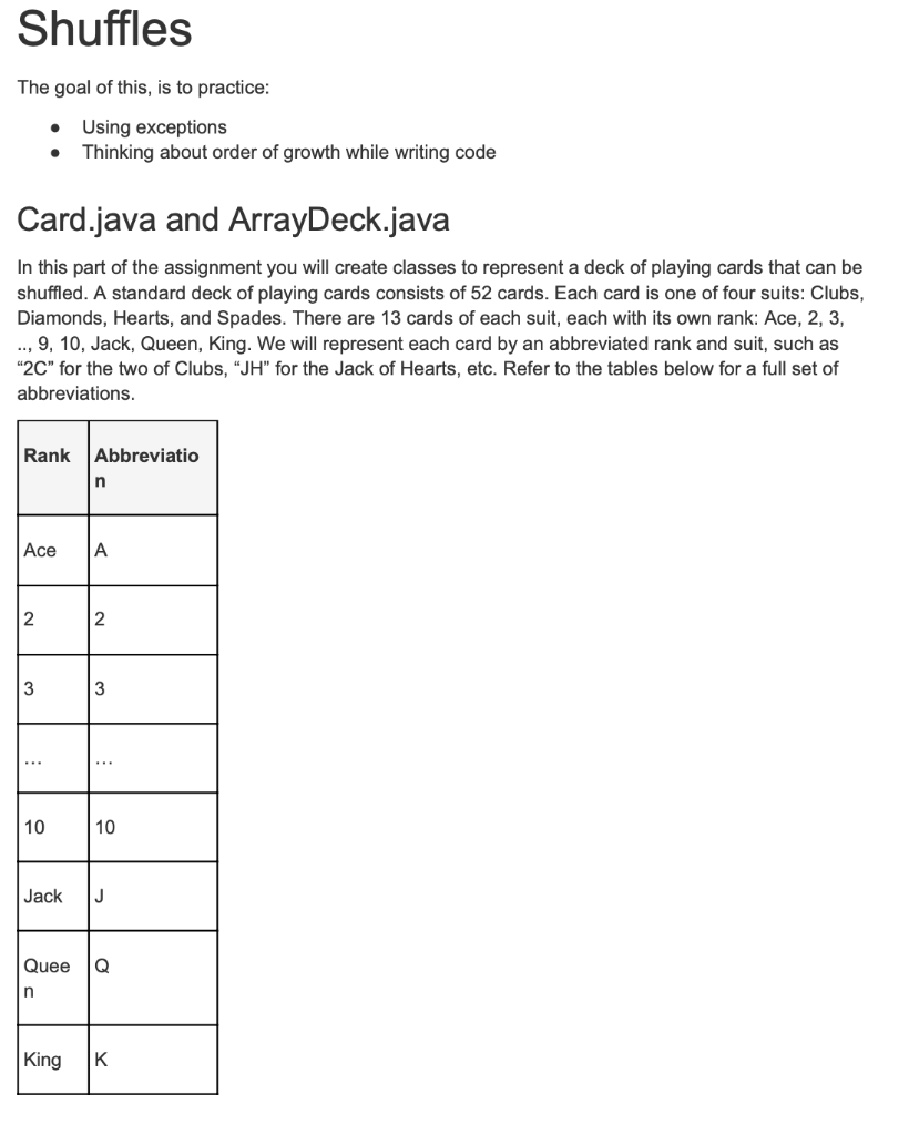 Shuffles The goal of this, is to practice: - Using | Chegg.com