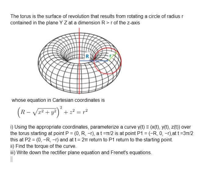 Solved The torus is the surface of revolution that results | Chegg.com