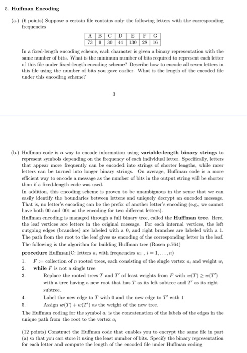 Solved 5 Huffman Encoding M 6 Points Suppose A Certain