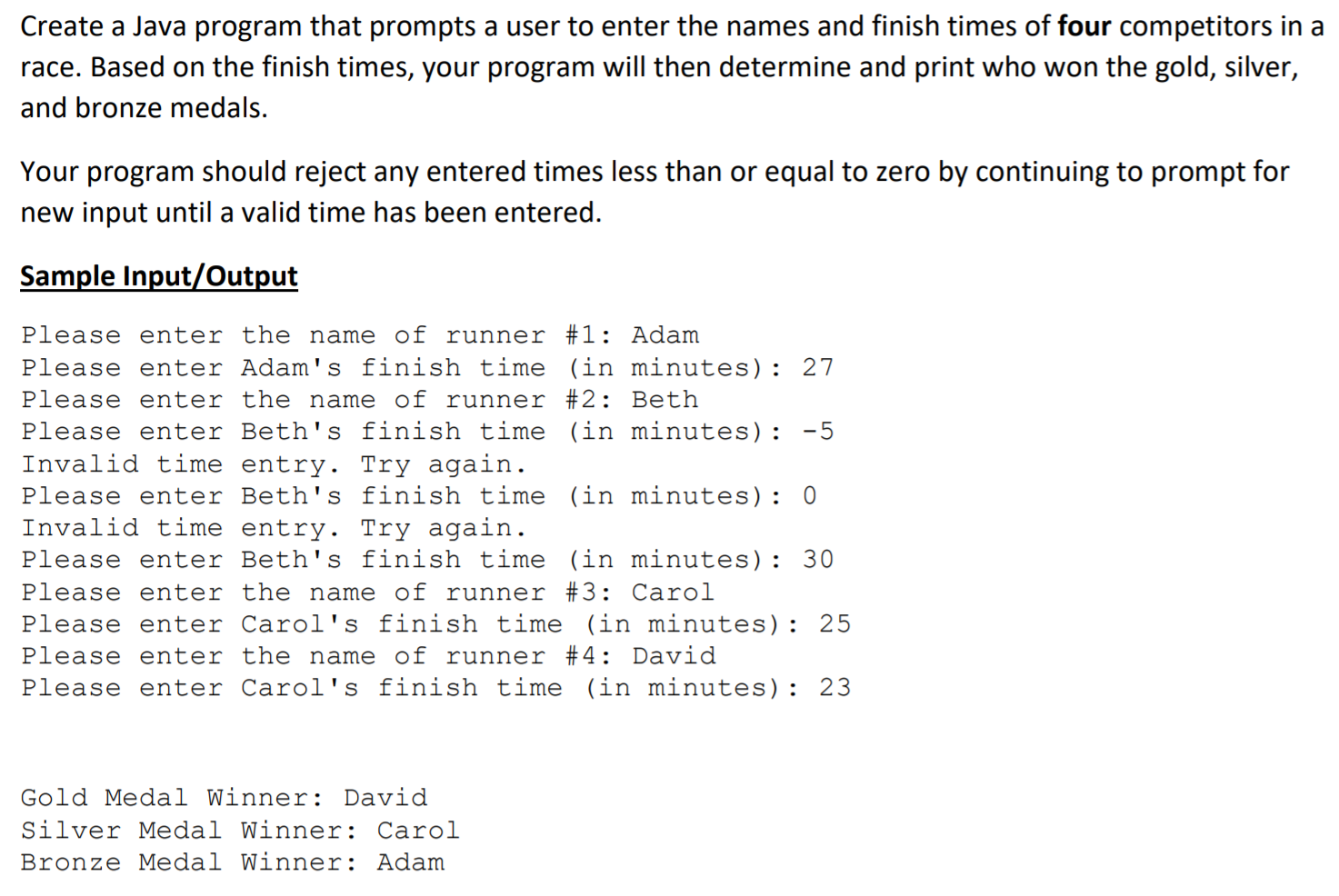 Solved Create a Java program that prompts a user to enter | Chegg.com