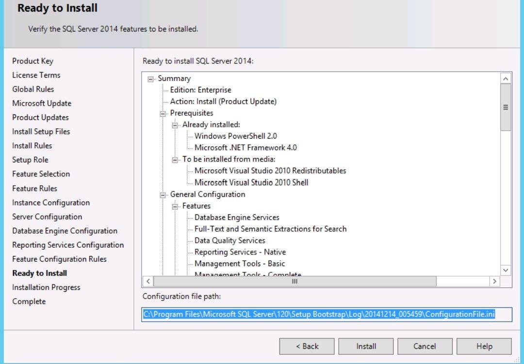 Ready to Install Verify the SQL Server 2014 features | Chegg.com