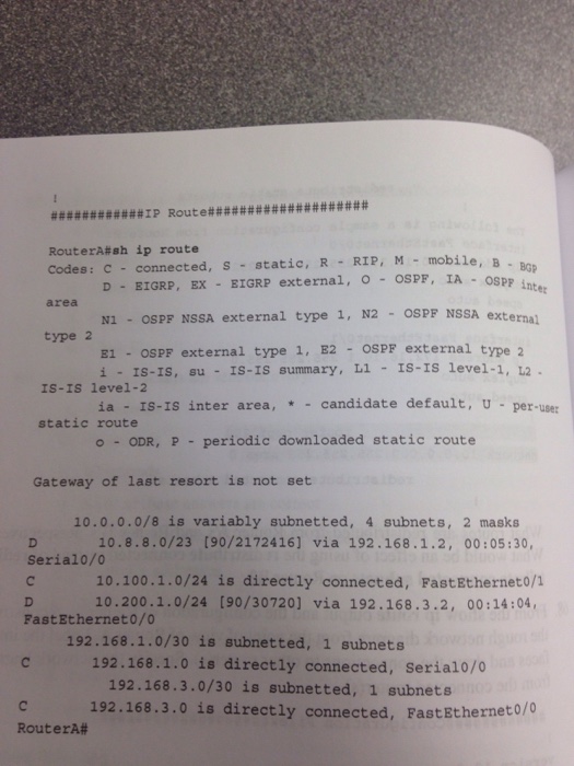 Solved From the show ip route output and the configuration | Chegg.com