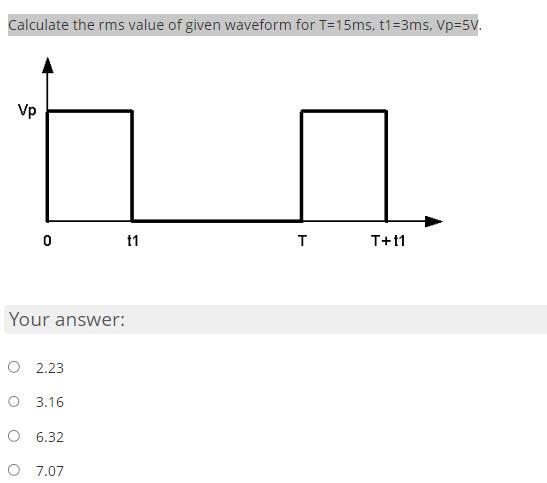 Solved Calculate the rms value of given waveform for T=15 | Chegg.com