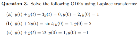 Solved Question 3. Solve the following ODEs using Laplace | Chegg.com