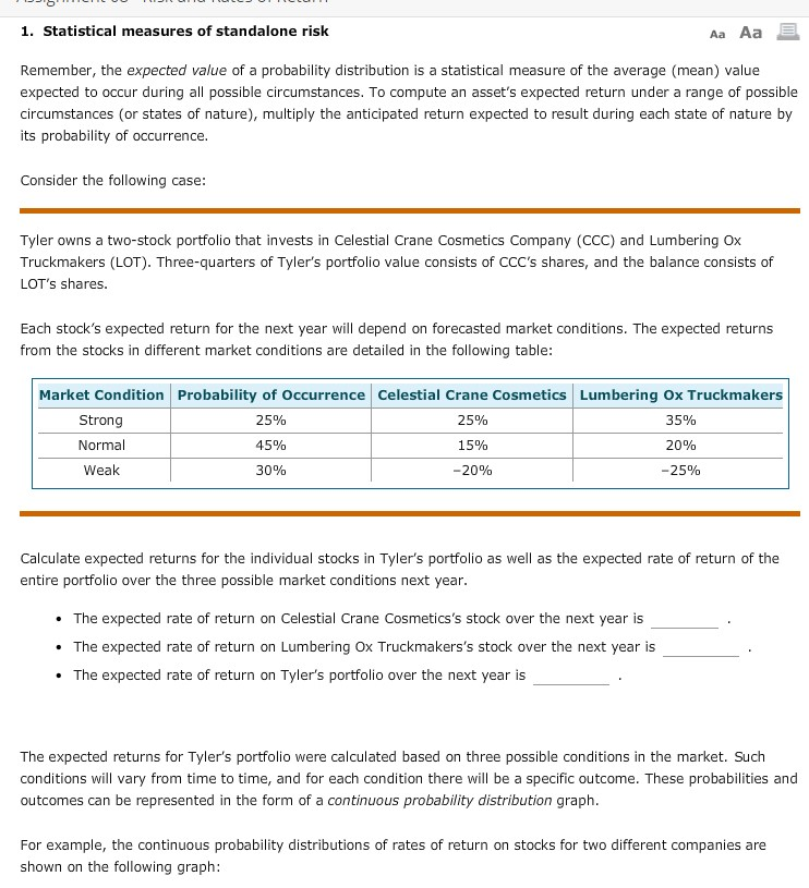 Solved 1. Statistical measures of standalone risk Aa Aa | Chegg.com