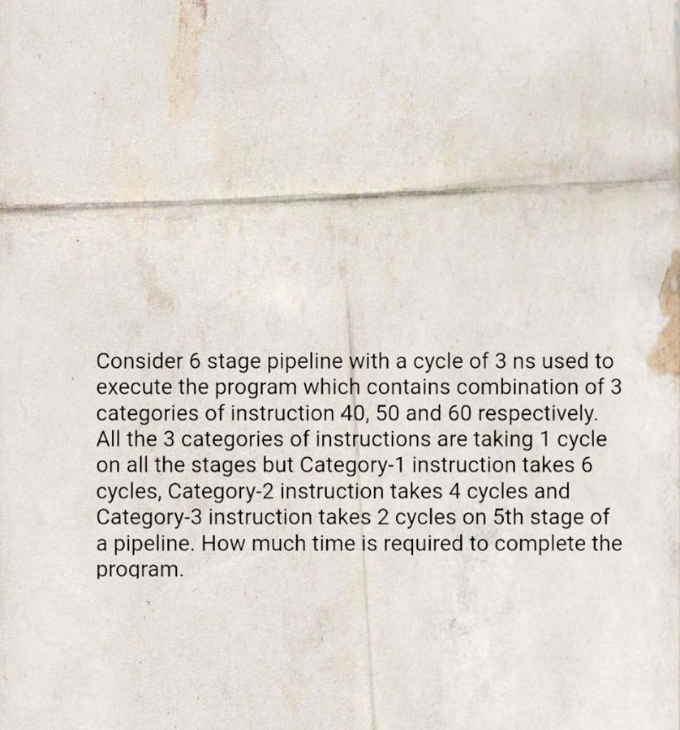 Solved Consider 6 stage pipeline with a cycle of 3 ns used | Chegg.com