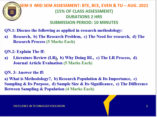 Solved . SEM II MID SEM ASSESSMENT: BTE, BCE, EVEN & TU - | Chegg.com