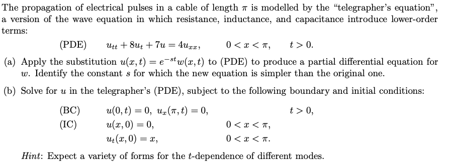Solved = The propagation of electrical pulses in a cable of | Chegg.com