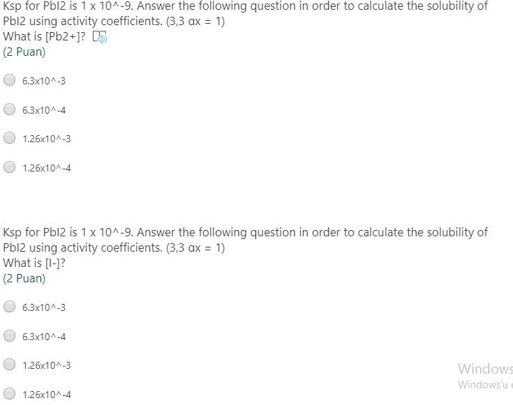 Solved Ksp for Pbl2 is 1 x 10^-9. Answer the following | Chegg.com