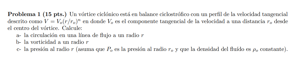 A cyclonic vortex is in cyclostrophic balance with a | Chegg.com
