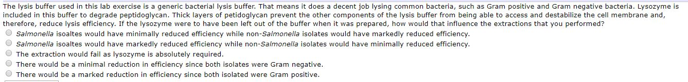 Solved The lysis buffer used in this lab exercise is a | Chegg.com