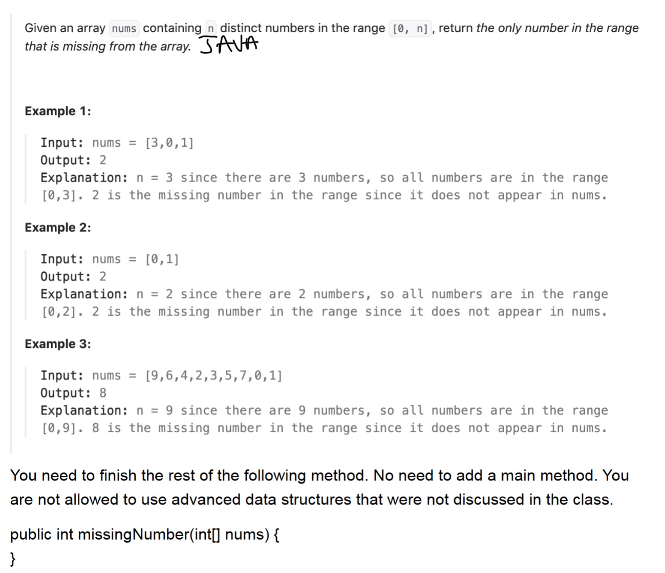 Given an array nums containing n distinct numbers in | Chegg.com