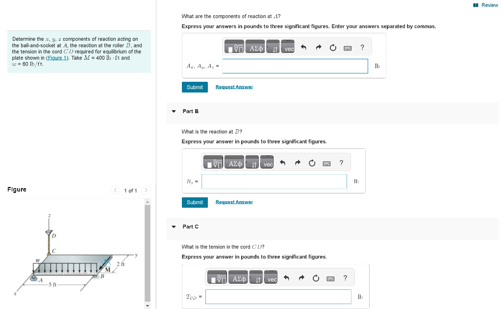 Solved Determine the x , y , z components of reaction | Chegg.com
