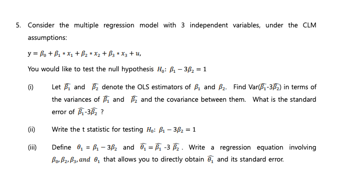 Solved 5. Consider the multiple regression model with 3 | Chegg.com