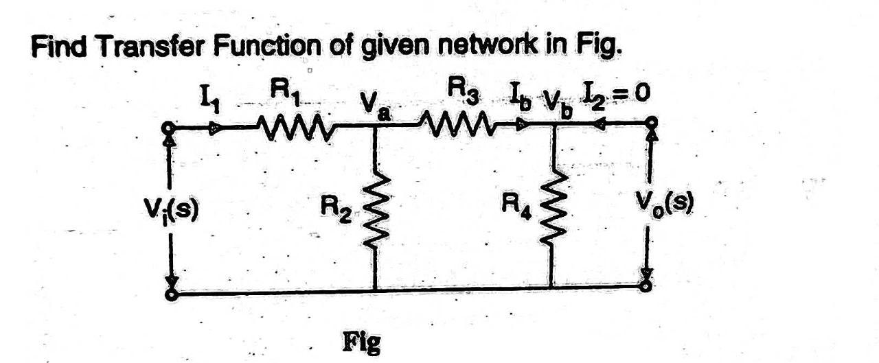 Solved Find Transfer Function of given network in Fig. | Chegg.com