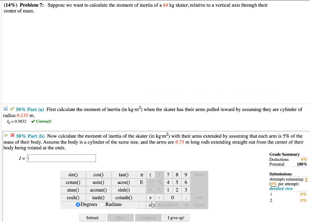 Solved (14%) Problem 7: Suppose we want to calculate the | Chegg.com