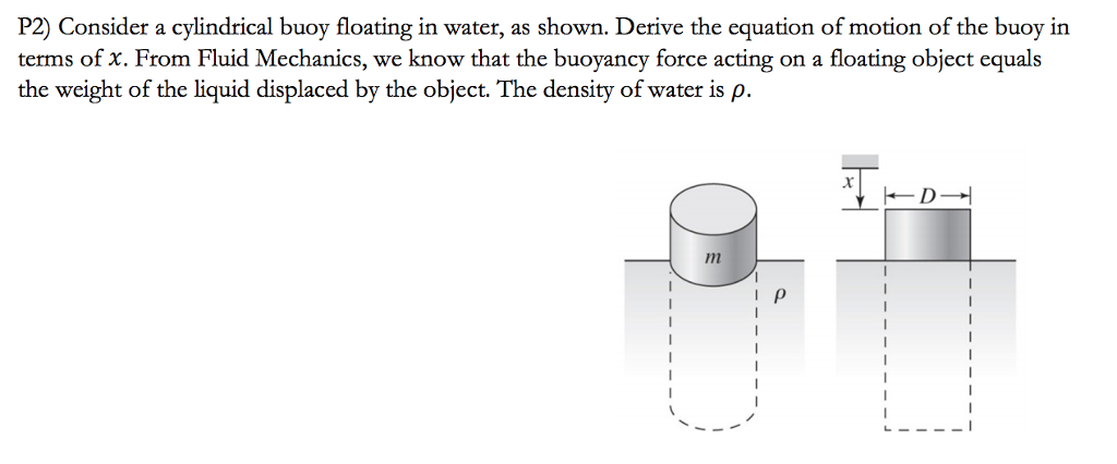 Solved P2) Consider a cylindrical buoy floating in water, as | Chegg.com