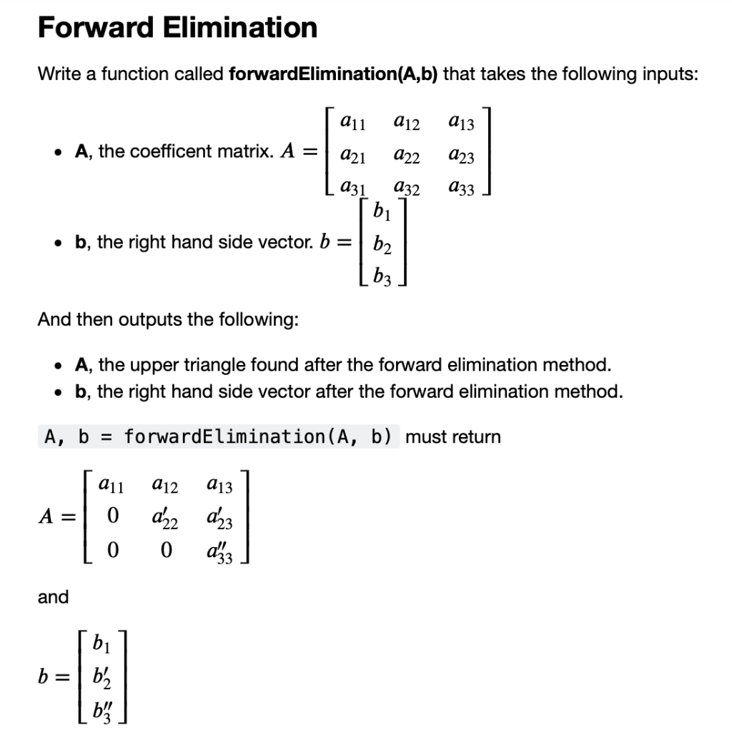 Forward Elimination Write a function called forward | Chegg.com