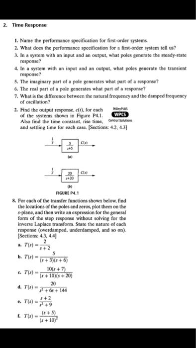 Solved 2. Time Response I. Name the performance | Chegg.com