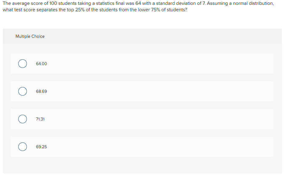 Solved The average score of 100 students taking a statistics | Chegg.com