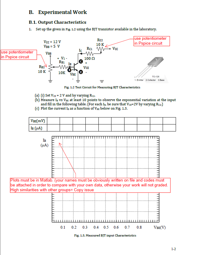 EXPERIMENT 1 BJT Transistor Characteristics A. | Chegg.com