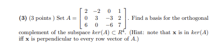 Solved Find a basis for the orthogonal complement | Chegg.com