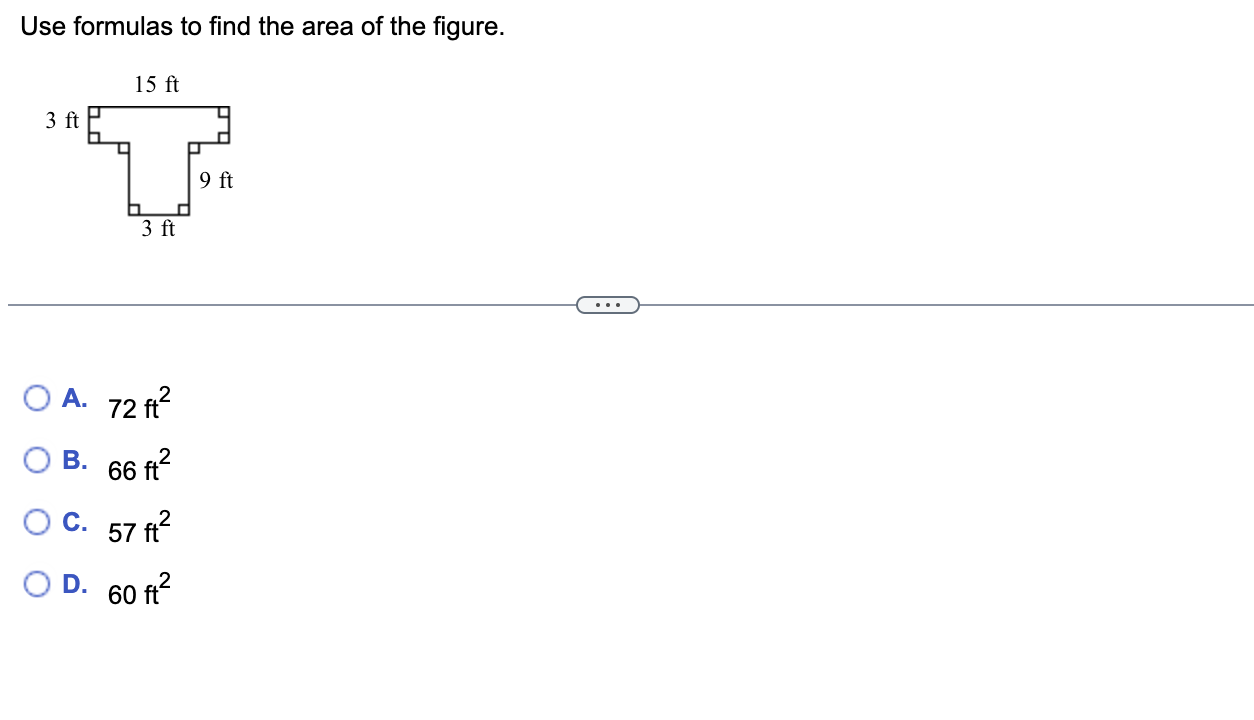 Solved Use formulas to find the area of the figure. 15 ft 3 | Chegg.com