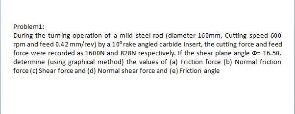 Solved Problemi: During the turning operation of a mild | Chegg.com