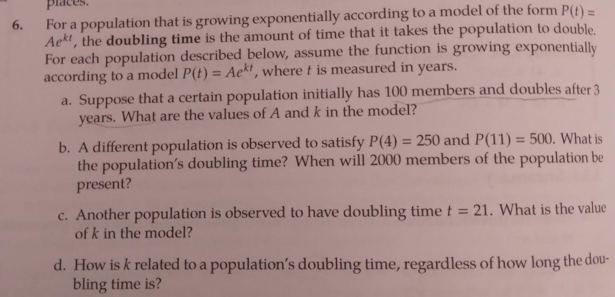Solved 6. For a population that is growing exponentially | Chegg.com