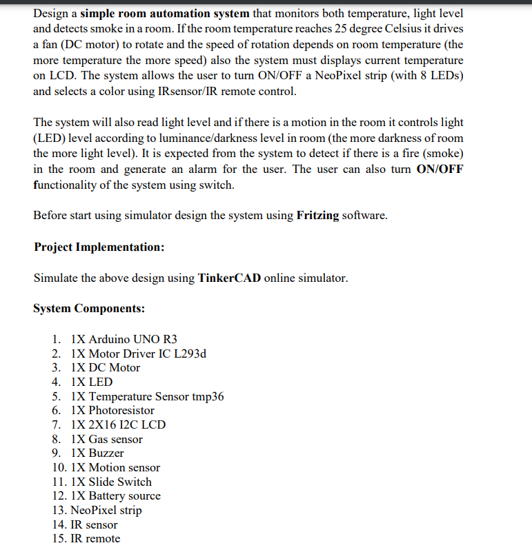 Solved Design a simple room automation system that monitors | Chegg.com