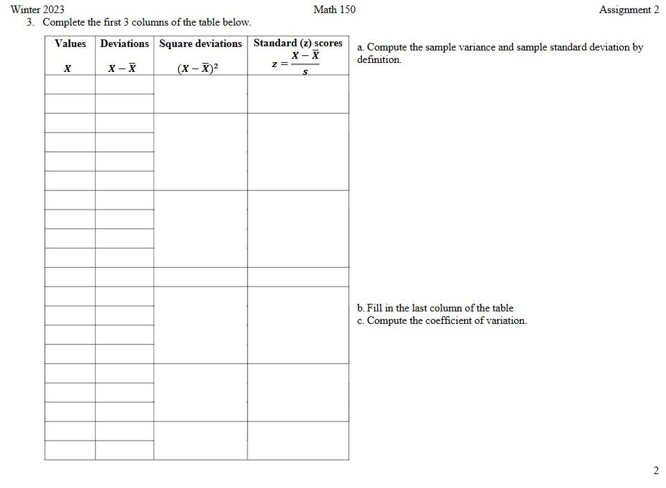 3. Comnlete the first 3 columns of the table below | Chegg.com